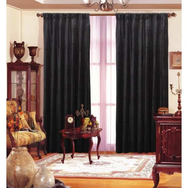 Benjara Black Velvet Drape 55" L x 108" H Each Panel MAF-100003