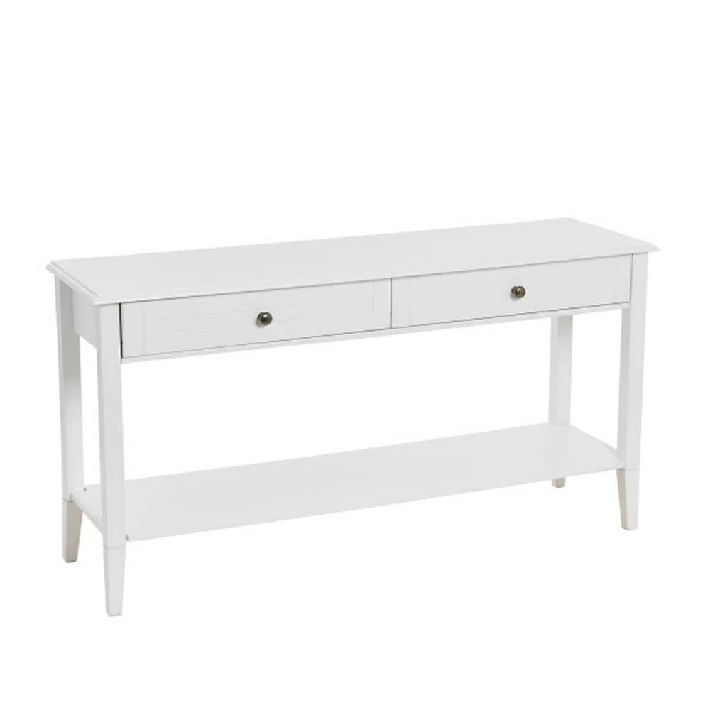 Storied Home Pleasantville 55 in. White Rectangle Wood Console Table ...