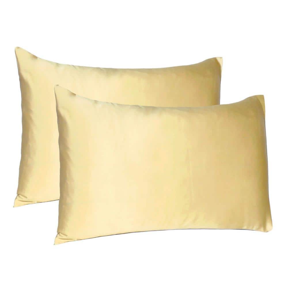 HomeRoots Amelia Pale Yellow Solid Color Satin Queen Pillowcases (Set ...