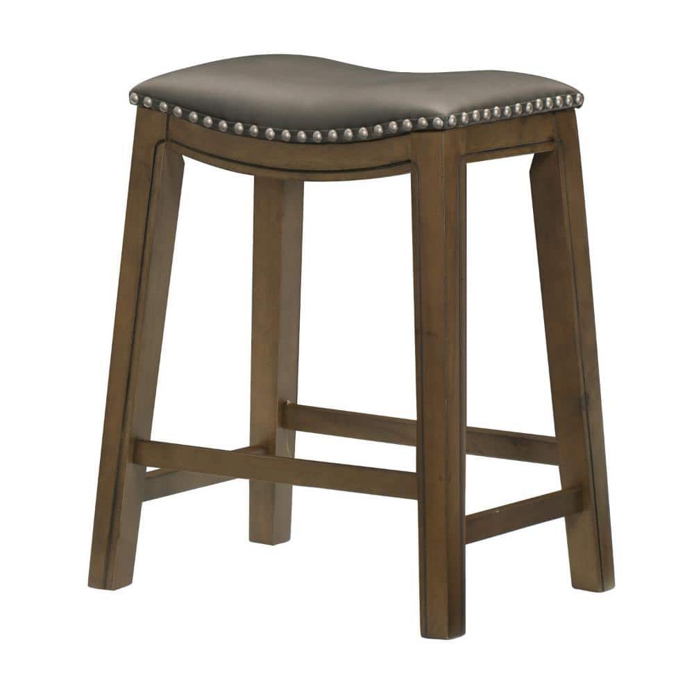Benjara 25.75 in. Gray and Brown Backless Wood Frame Bar Stool with ...