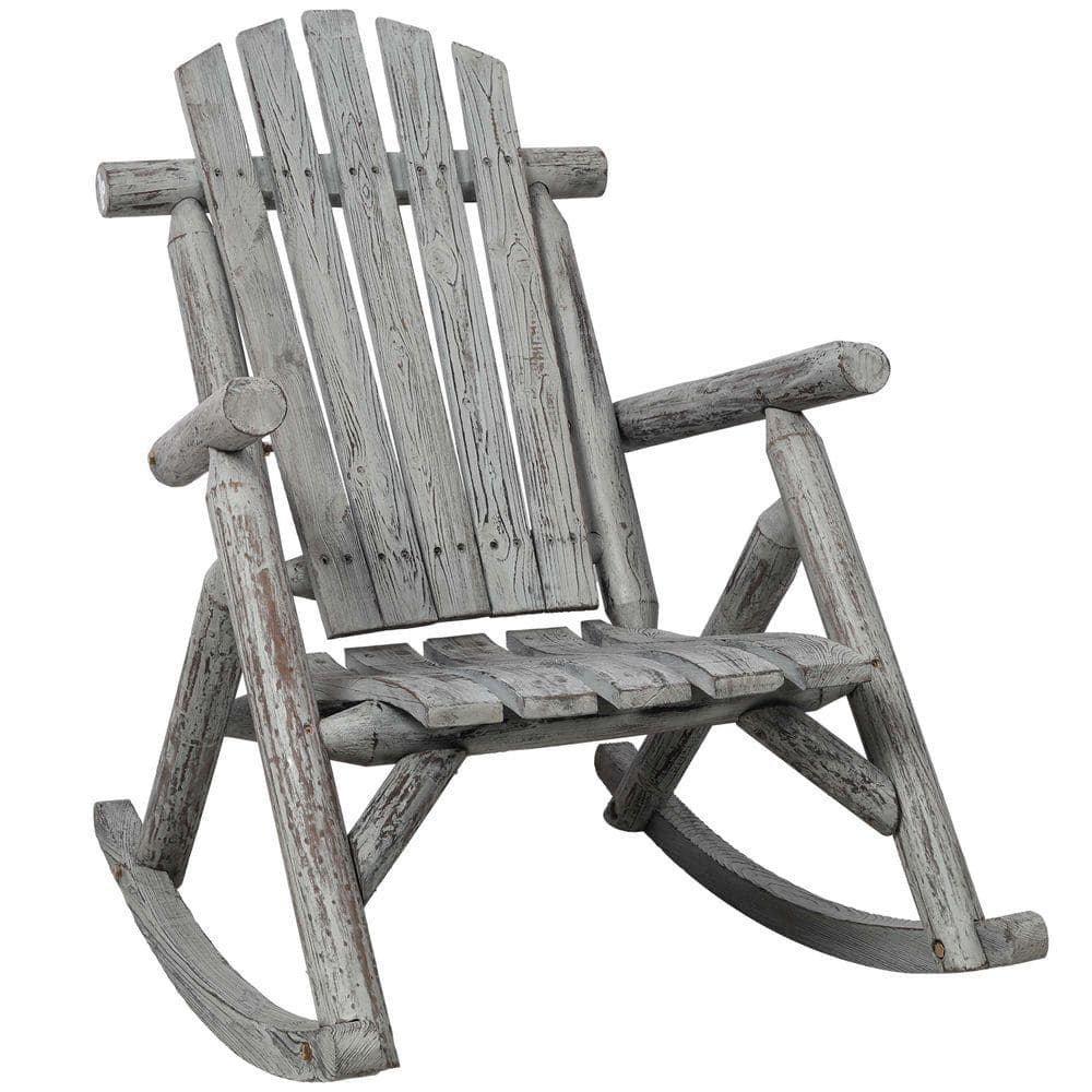 Miscool Ami Light Gray Wood Outdoor Rocking Chair, Durable Fir Log ...