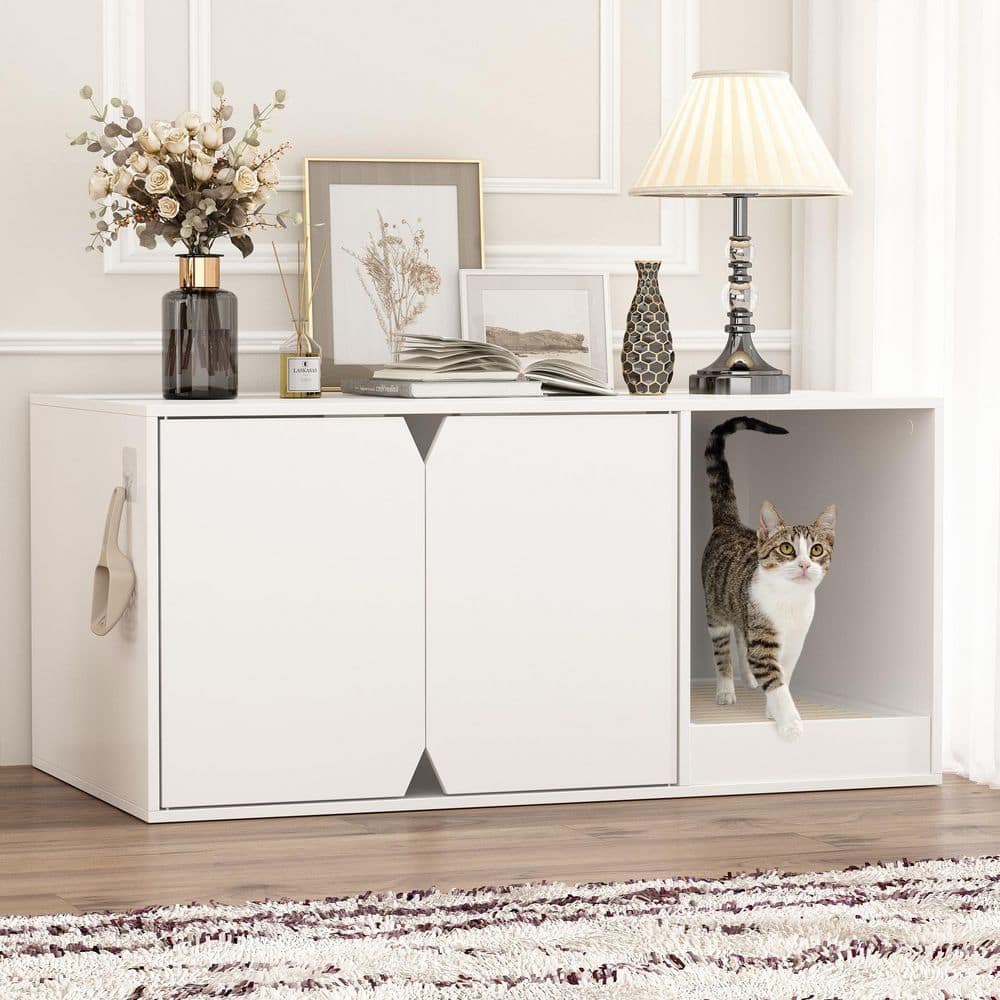 FUFU&GAGA Cat Litter Box Enclosure Cabinet, Modern Wooden Large ...