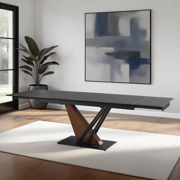 Armen living Moore Modern Black/Walnut Sintered Stone 70.5-102 in ...