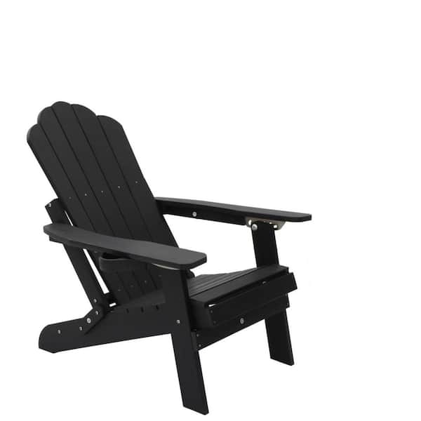 Black HIPS Material Adjustable Adirondack Chair with Cup Holder - 5 ...