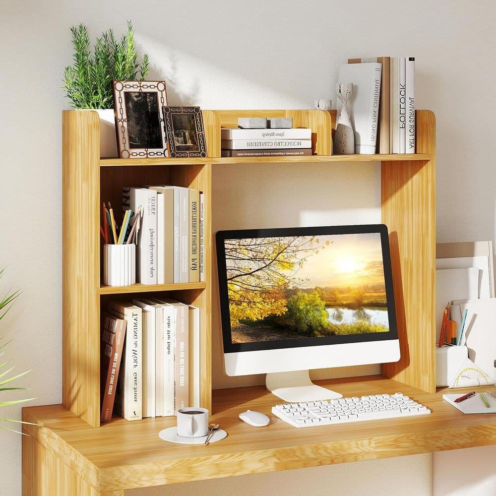 Brown 37 in. x 29 in. Wood Classic 3-Tier Desktop Hutch Z0F9KGV6CF ...