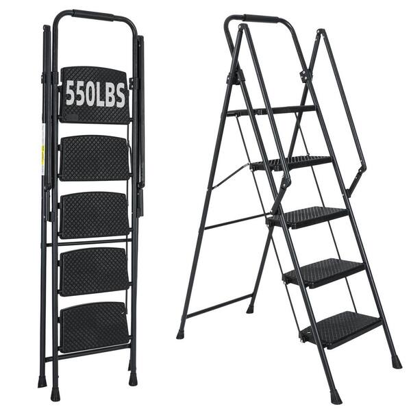 Tatayosi 4-Step Steel Folding Step Stool Ladder with Removable Tool Bag ...