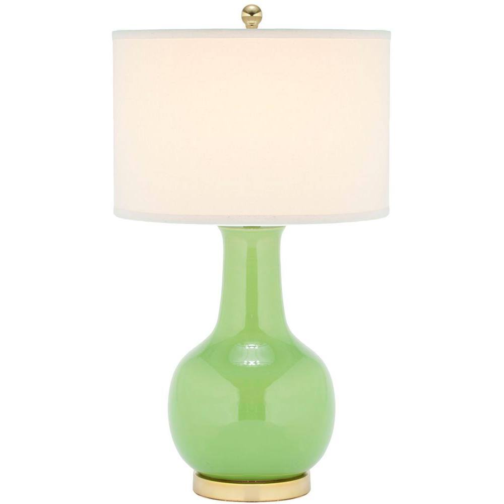 SAFAVIEH Paris 27.5 in. Green Gourd Ceramic Table Lamp with White Shade ...