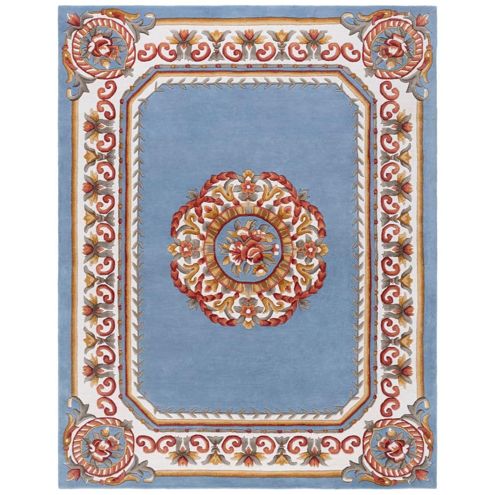 SAFAVIEH Naples 8 ft. x 10 ft. Light Blue/Ivory Ornate Medallion Area ...