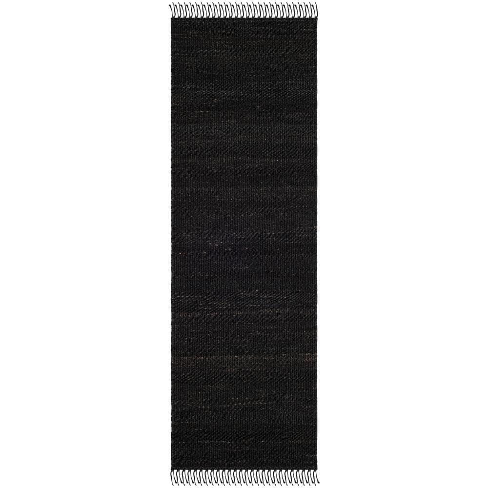 SAFAVIEH Natural Fiber Black 3 ft. x 10 ft. Solid Runner Rug NF368D-210 ...