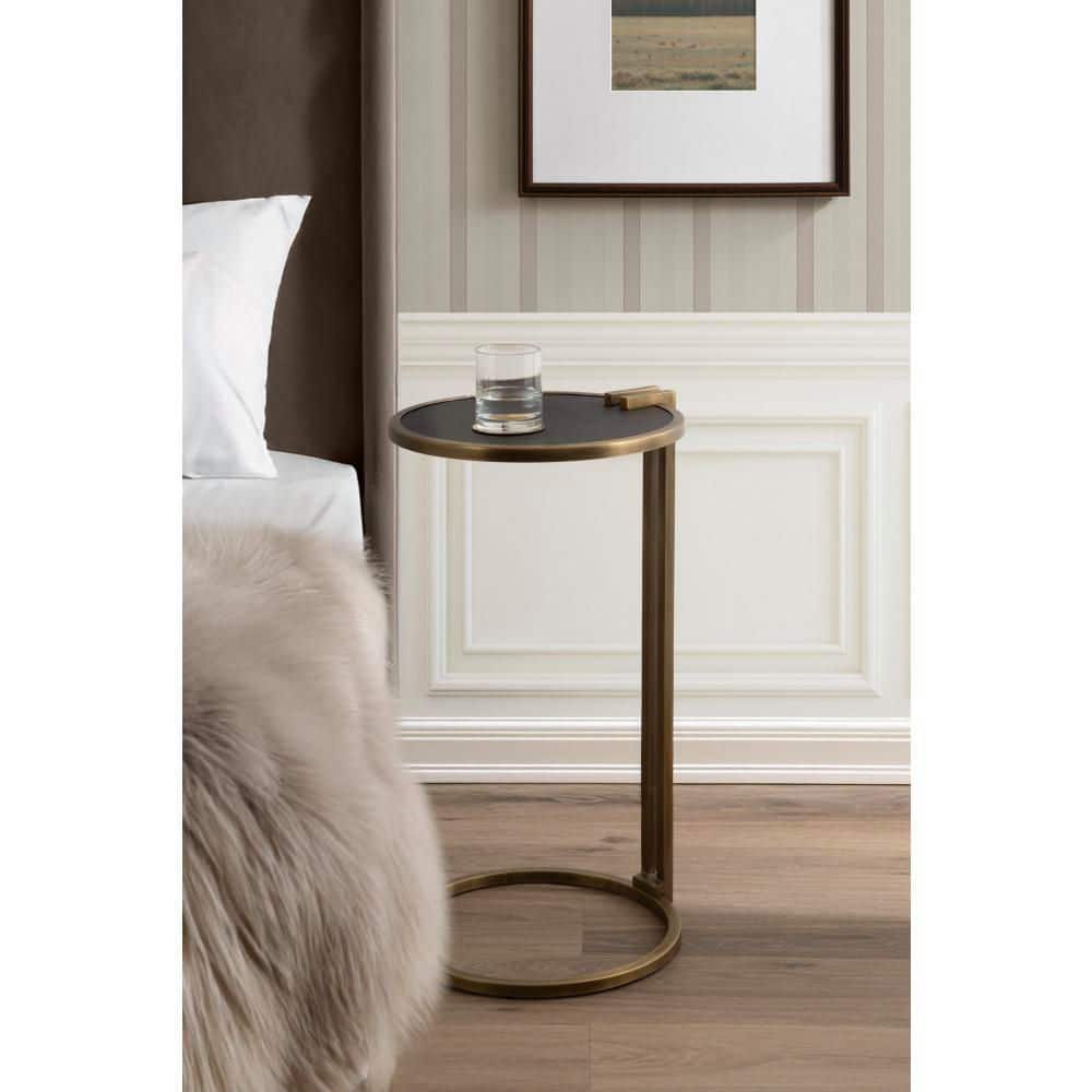Kate and Laurel Monsanto 15 in. Black/Gold Round Wood C Shaped End ...