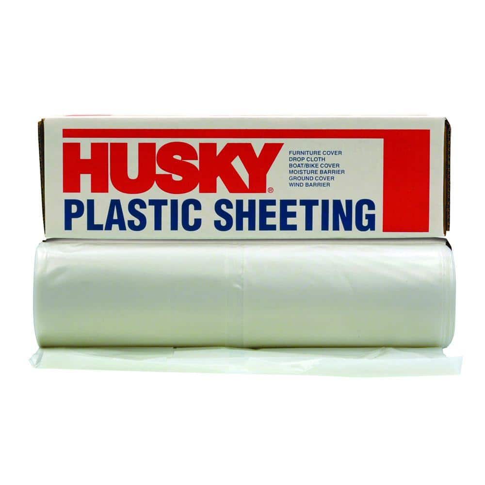 Husky 50 ft. x 8 ft. Clear 4 mil Plastic Sheeting CF0408-50C - The Home ...