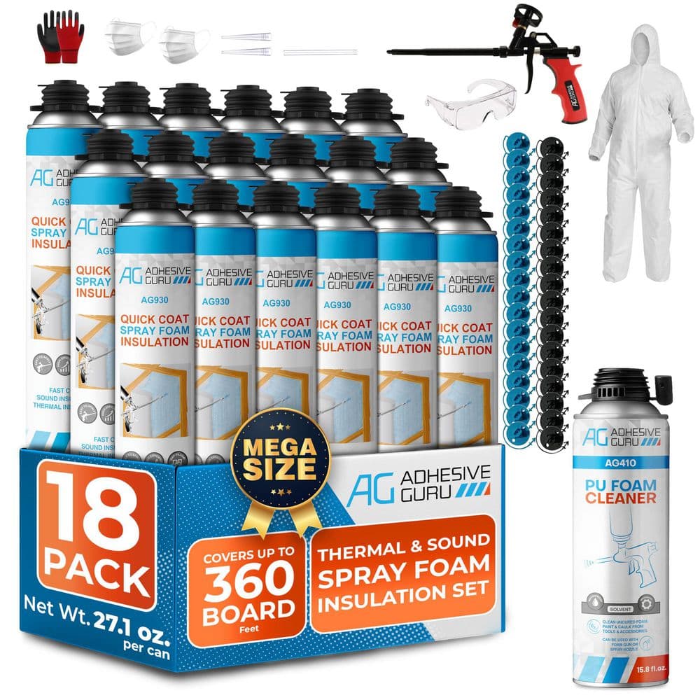 AG ADHESIVE GURU AG930S Insulation Foam All in-1 Set-18 Pack Spray Foam Sealant 32.8 oz and Foam ...