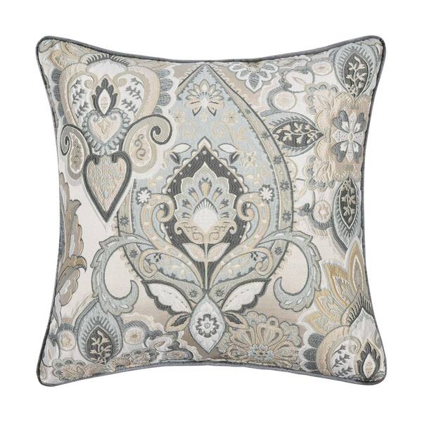 Annalise Spa Polyester Damask 20 in. Square Decorative Throw Pillow 20 ...