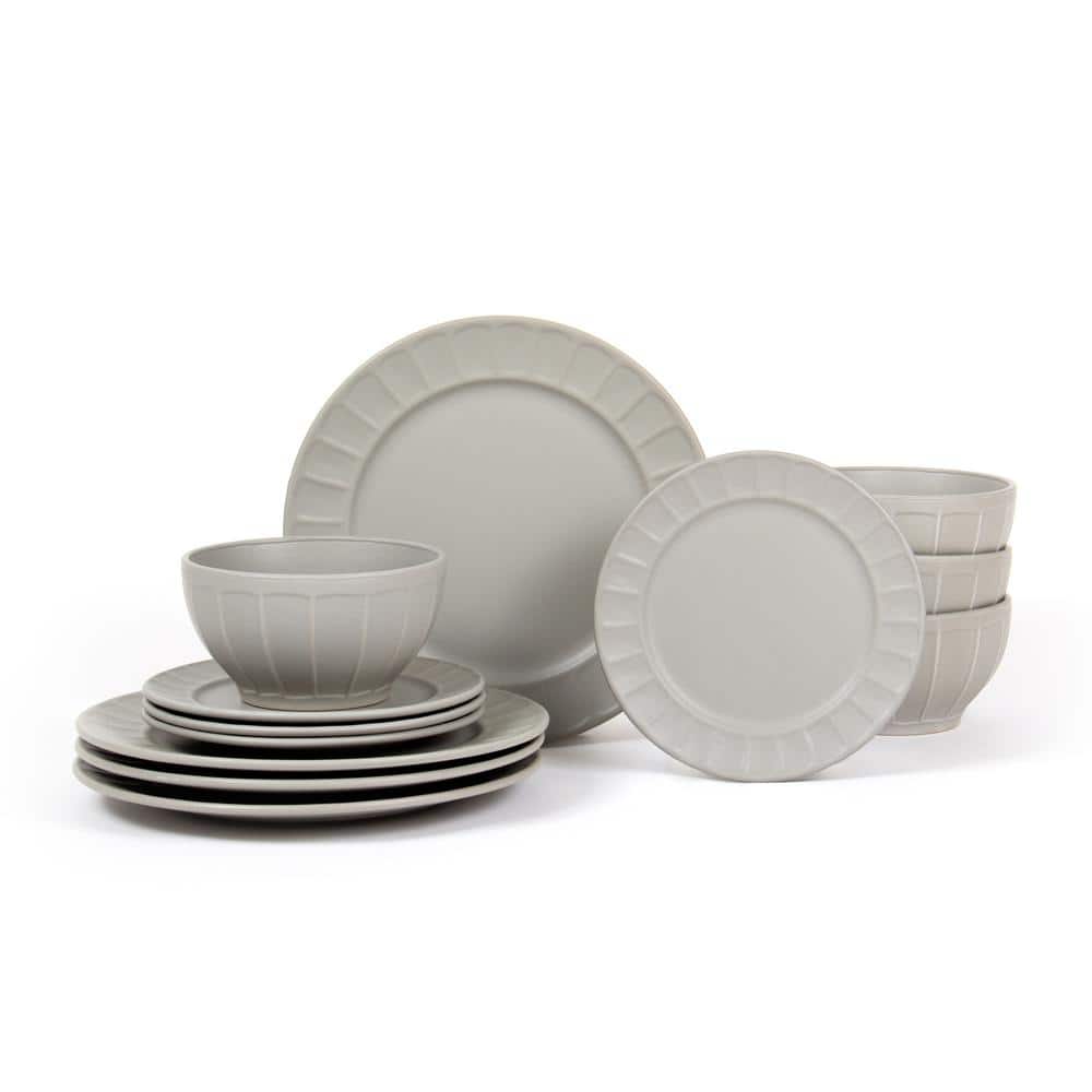 Sango Prima 12-Piece Casual Grey Stoneware Dinnerware Set (Service for ...