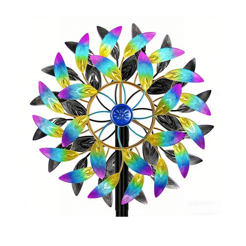 64 in. H Multi-Colored Metal Outdoor Wind Spinner Spinner with Metal ...