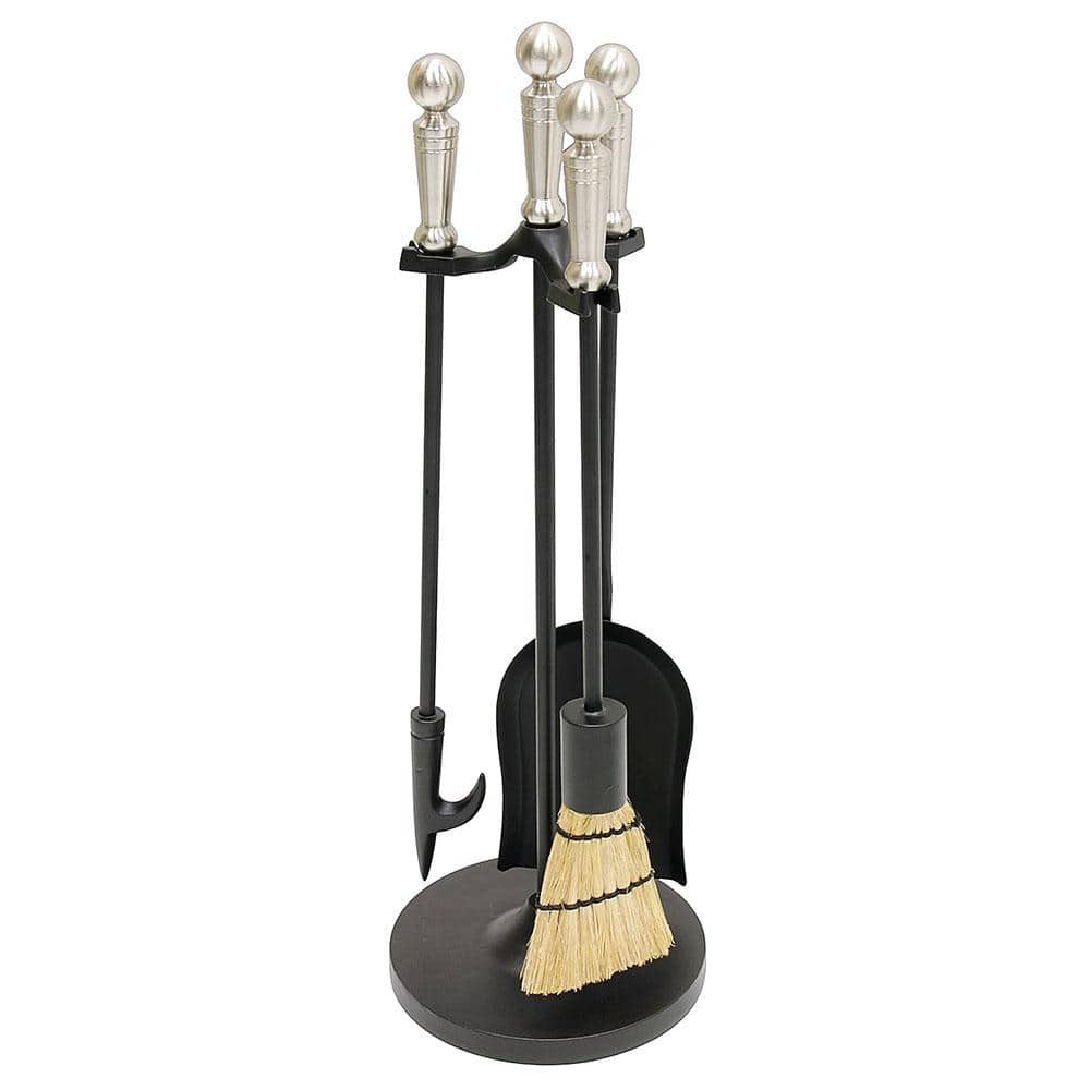 ACHLA DESIGNS 22 in. Tall Satin Nickel Holden 4-Piece Mini Fireplace ...