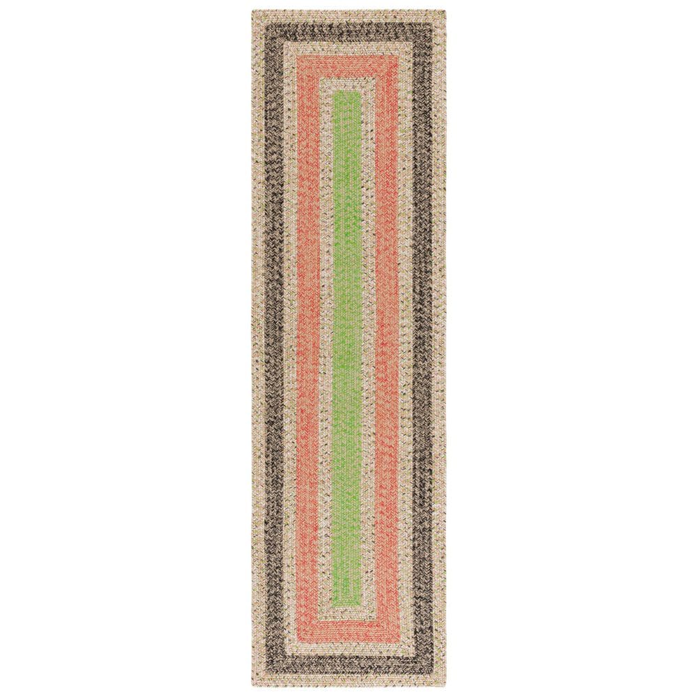 SAFAVIEH Braided Black/Light Green 2 ft. x 8 ft. Machine Washable Striped Solid Multi Runner Rug ...
