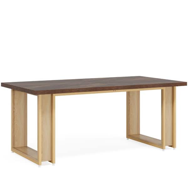 BYBLIGHT Capen 63 in. Rectangular Brown Wooden Conference Meeting Table ...