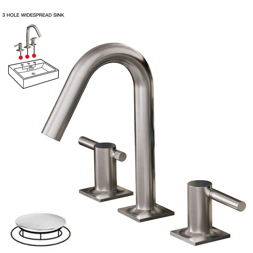 HOMEMYSTIQUE 8 in. Widespread Double Handle Bathroom Faucet with Drain ...