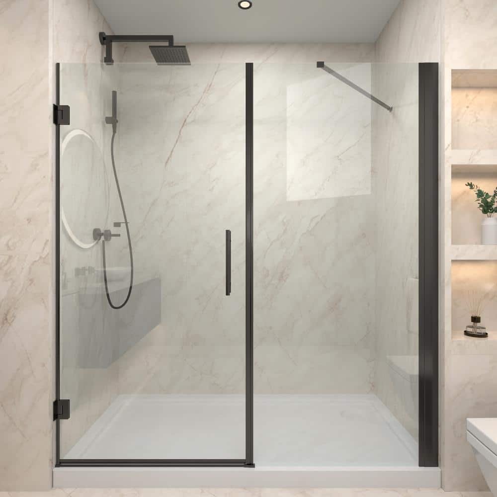 Xspracer Victoria 70-72 in. W x 76 in. H Pivot Frameless Shower Door in Matte Black with 3/8 ...
