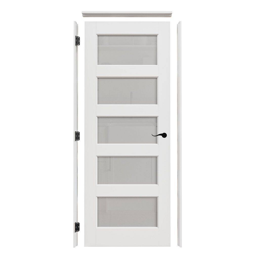 ARK DESIGN 32 in. x 80 in. 5-Lite Frosted Glass Right White Solid Core Wood Single Interior Door ...