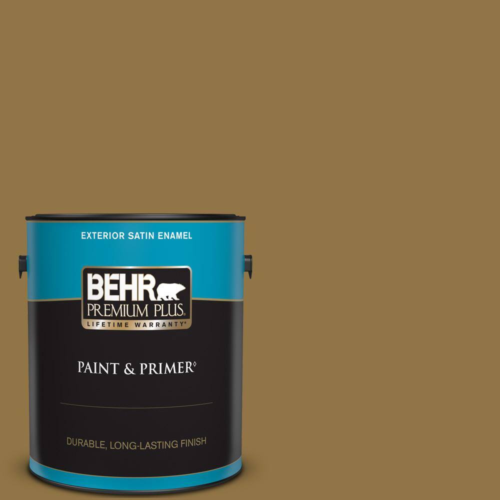 BEHR PREMIUM PLUS 1 gal. #350D-7 Cattail Brown Satin Enamel Exterior ...