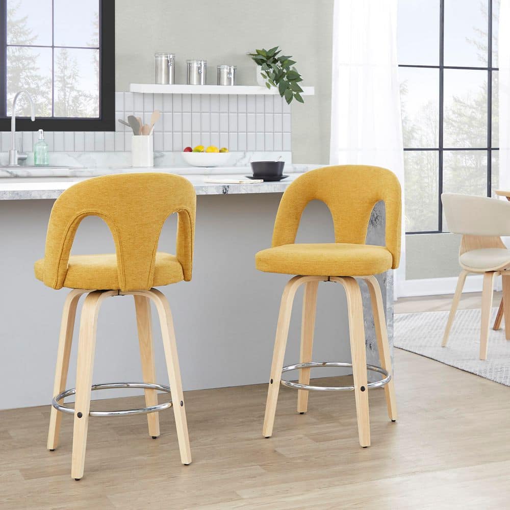 Lumisource Ava Upholstered 38.5 in. Natural Wood and Yellow Fabric ...