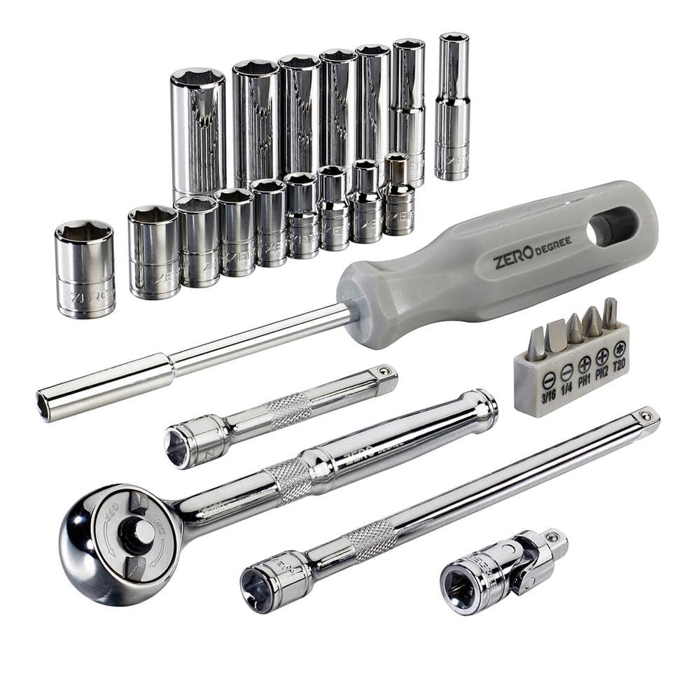 Zero Degree 27-Piece 1/4 in. Drive SAE Tool Set with Gearless Ratchet 38128 - The Home Depot