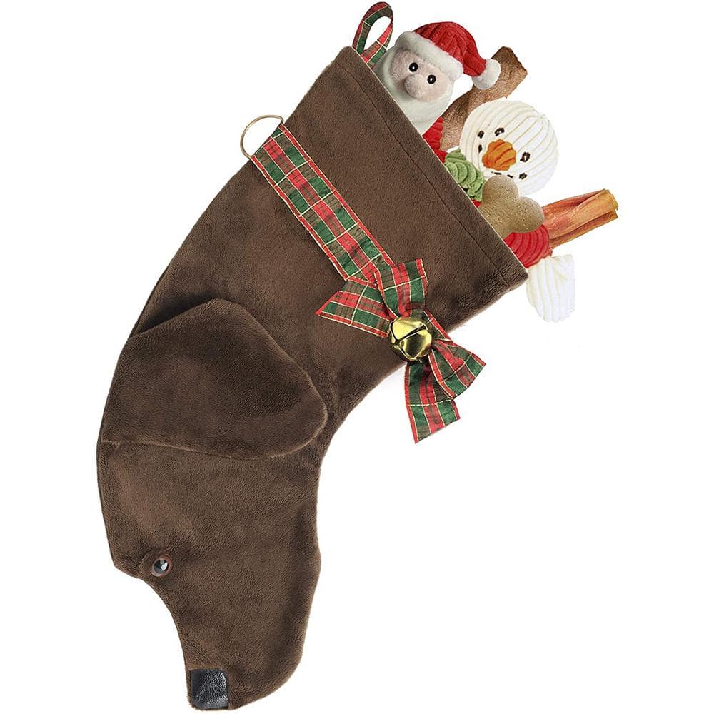 Pronk! 22 in. Chocolate Labrador Dog Faux Fur Fabric Christmas Stocking ...
