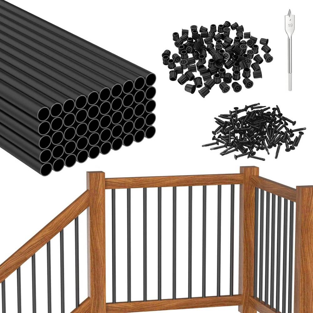 Afoxsos 26 in. H x 1 in. W Black Aluminum Stair Railing Kit with Anti ...
