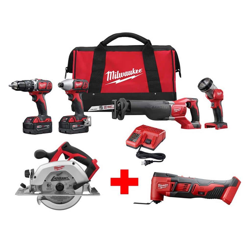 Milwaukee M18 18V Lithium-Ion Cordless Combo Kit (4-Tool) with M18 6-1/ ...