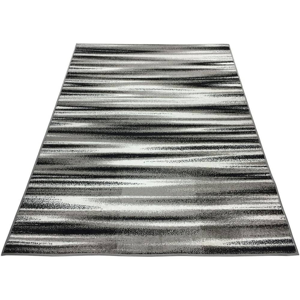 RugStylesOnline Designer Stripes Gray 5 ft. x 7 ft. Classic Braided ...