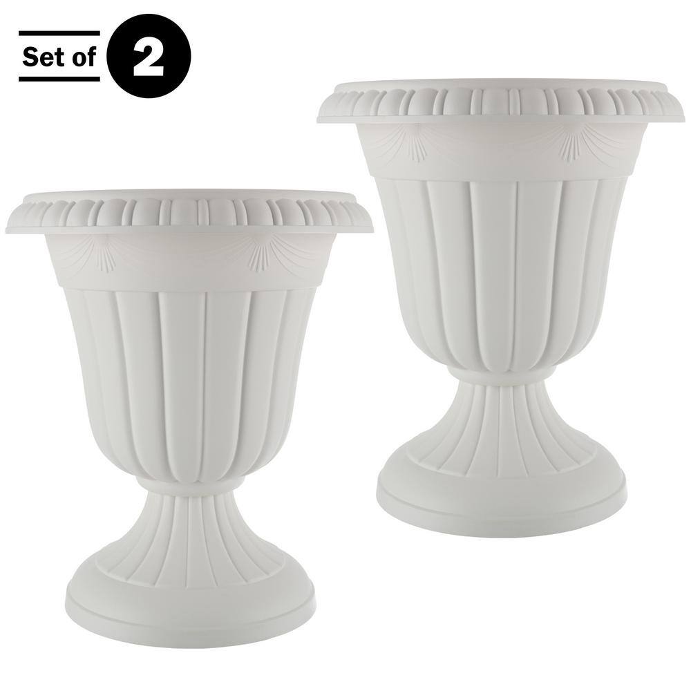 Pure Garden 16 in. W x 18 in. H-in. Plastic Urn Planter 2-Pack, White ...