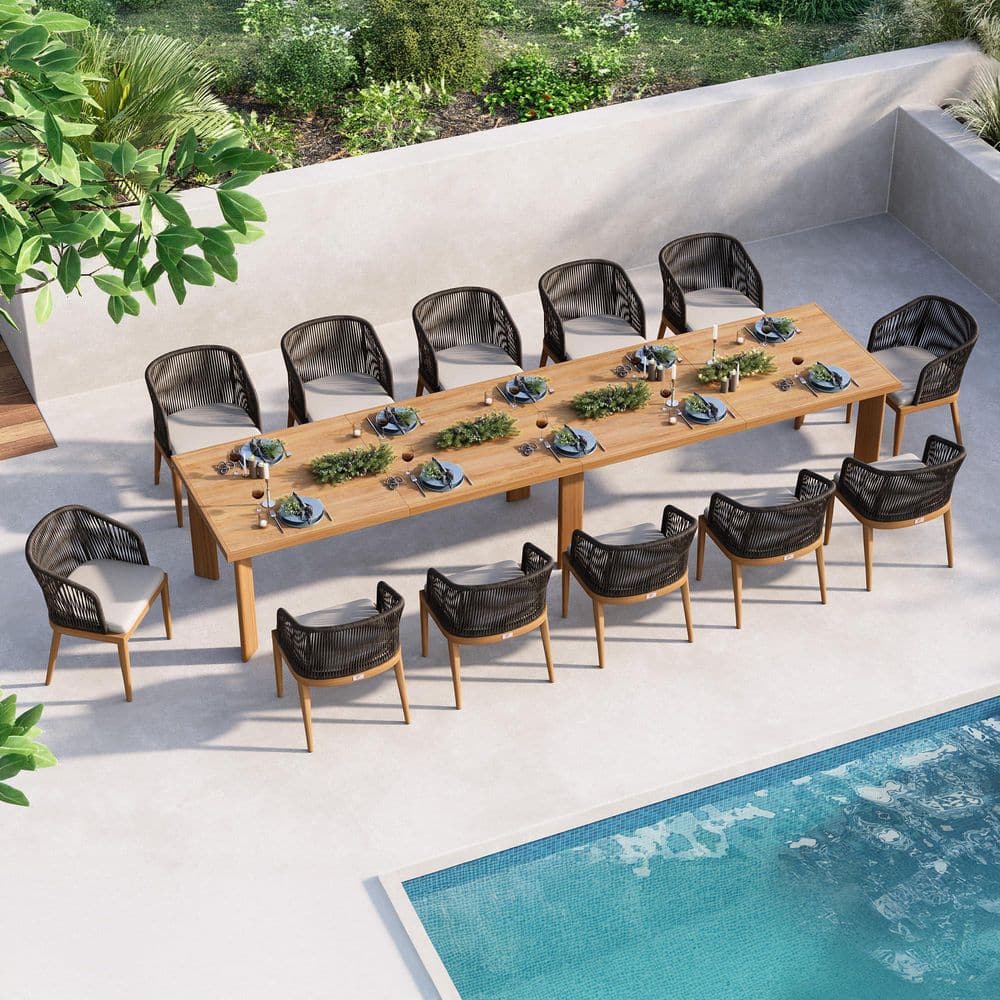 PURPLE LEAF 13-Piece Aluminum Wicker Dining Table and Armchairs Patio ...