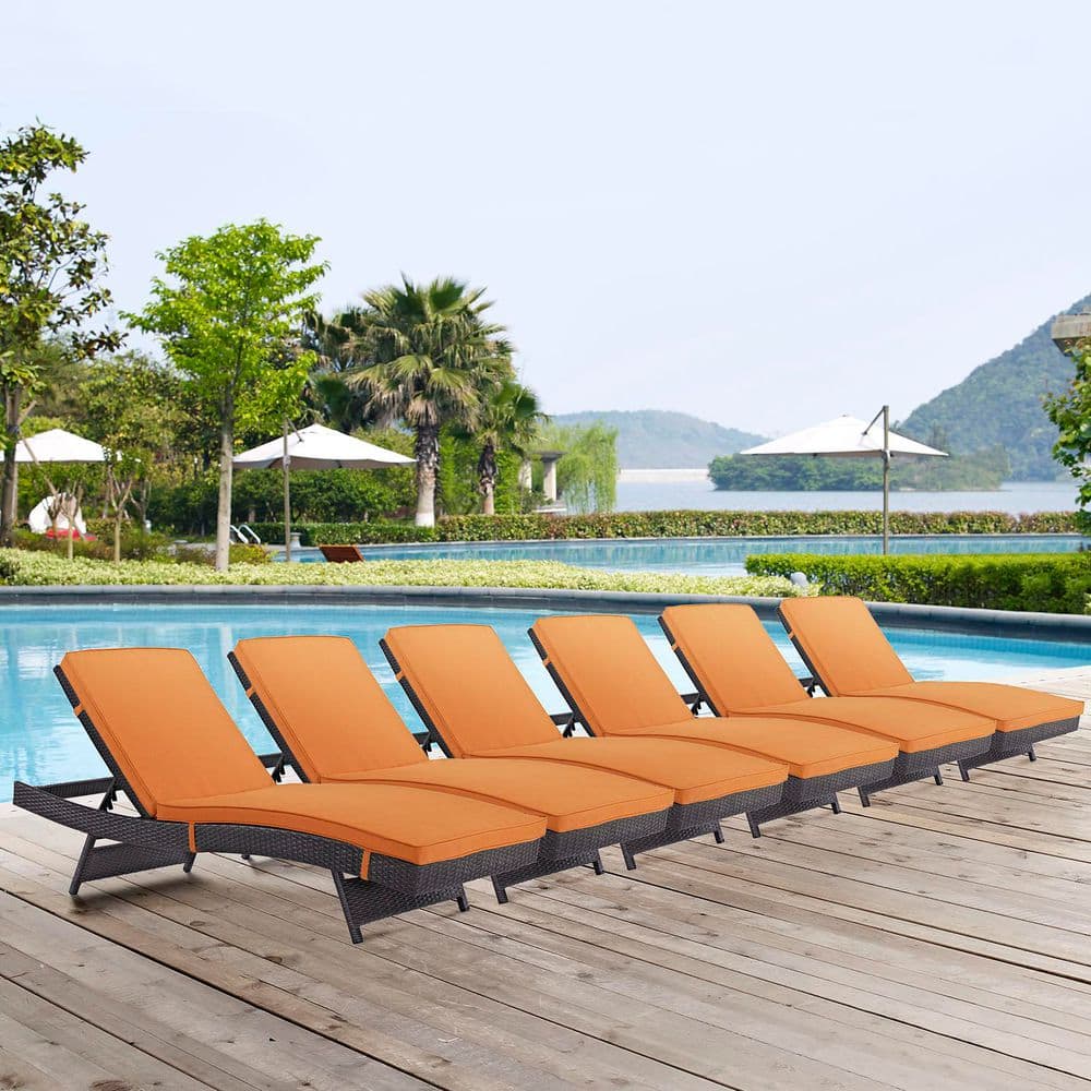 MODWAY Convene Wicker Rattan Outdoor Patio Poolside 6-Chaise Lounge ...