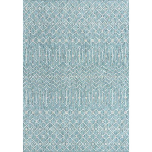 Unique Loom Outdoor Trellis Aqua 10 ft. x 14 ft. 1 in. Tribal Trellis ...