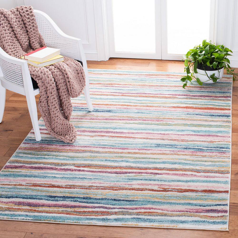SAFAVIEH Phoenix 7 ft. x 7 ft. Ivory/Blue Abstract Striped Square Area Rug PHX263A-7SQ - The ...