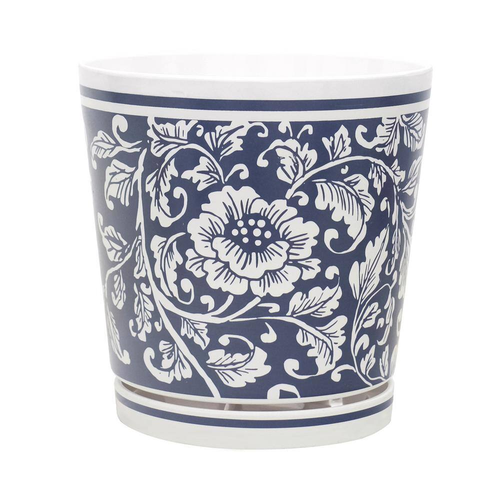 MPG 8.75 in. L x 8.75 in. W x 9 in. H Navy and White Floral Design ...