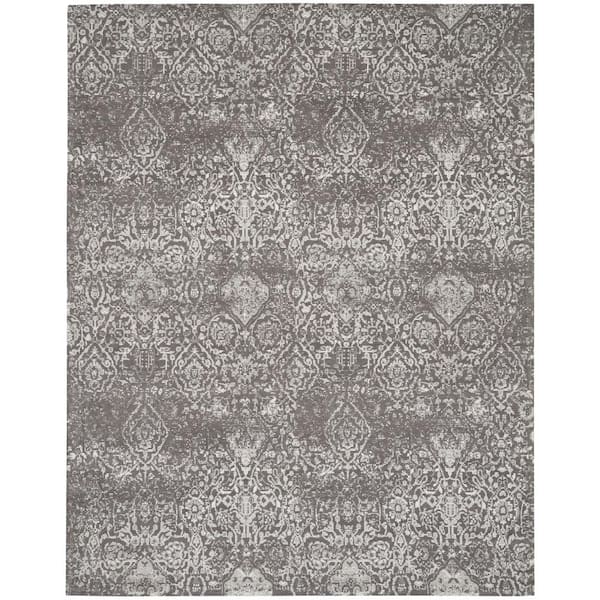 Nourison Damask Dark Grey 9 ft. x 12 ft. Vintage Floral Farmhouse Area ...