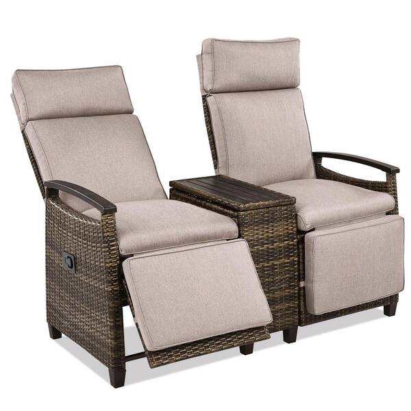 Daheat 2-Person Wicker Outdoor Reclining Chaise Lounge with Armrests ...