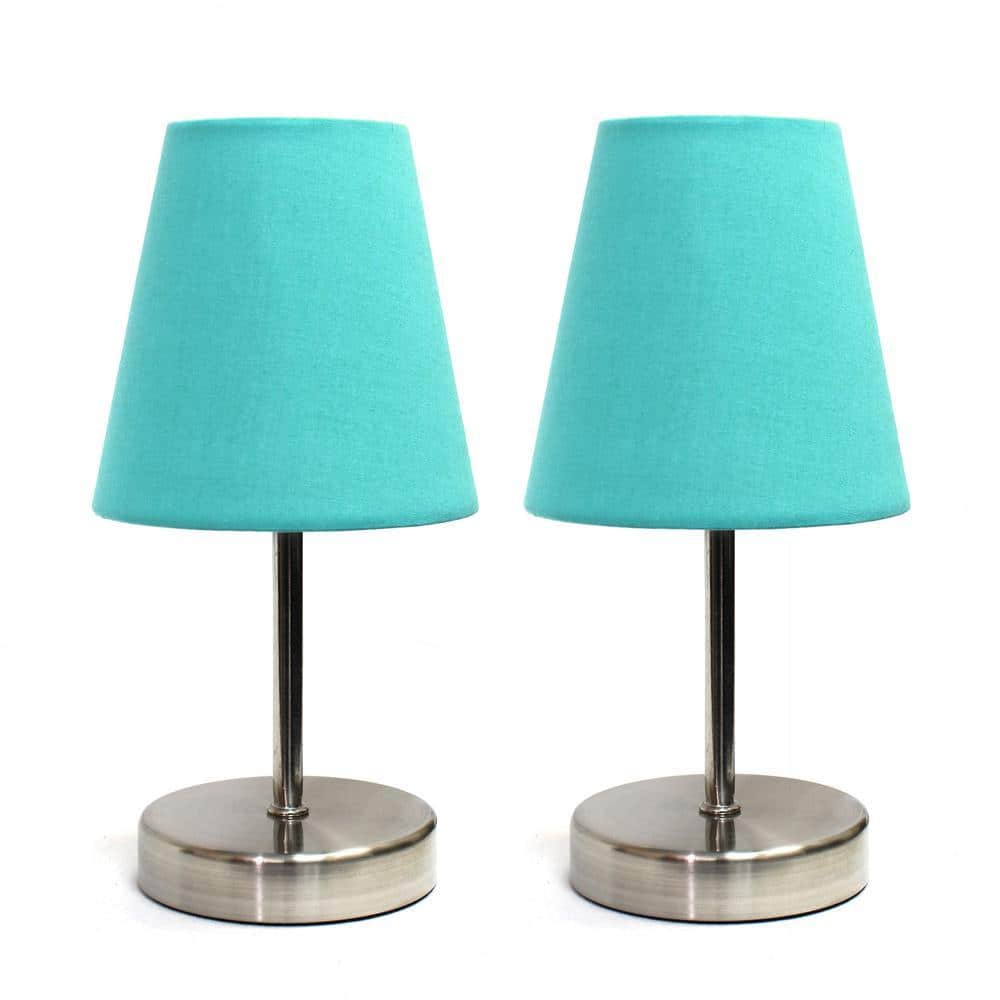 Simple Designs Sand Nickel Mini Basic 10.5 in. Table Lamp with Blue ...