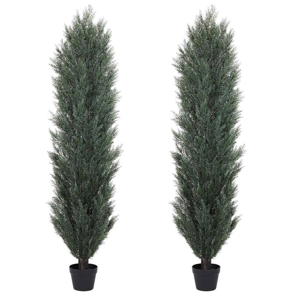 6 ft. Green Artificial Pine Tree Set of 2 in Pot Realistic Plastic ...