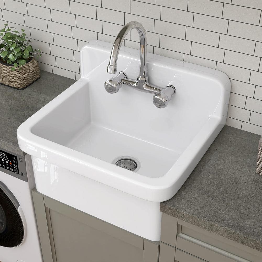 Getpro 24 in. W x 20 in. D Wall Mount Laundry/Utility Sink in White ...