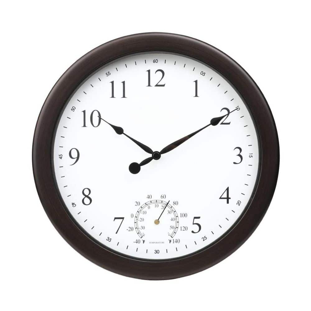 Phewnyzo 10.4 in. Weatherproof Outdoor Clock with Temperature Display ...