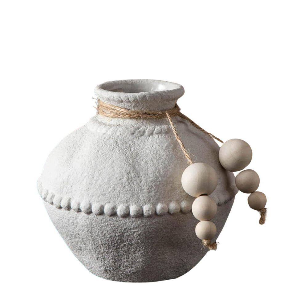 Rustic Ceramic Round Vase in White, Exuding Modern Farmhouse - 5.7 in ...