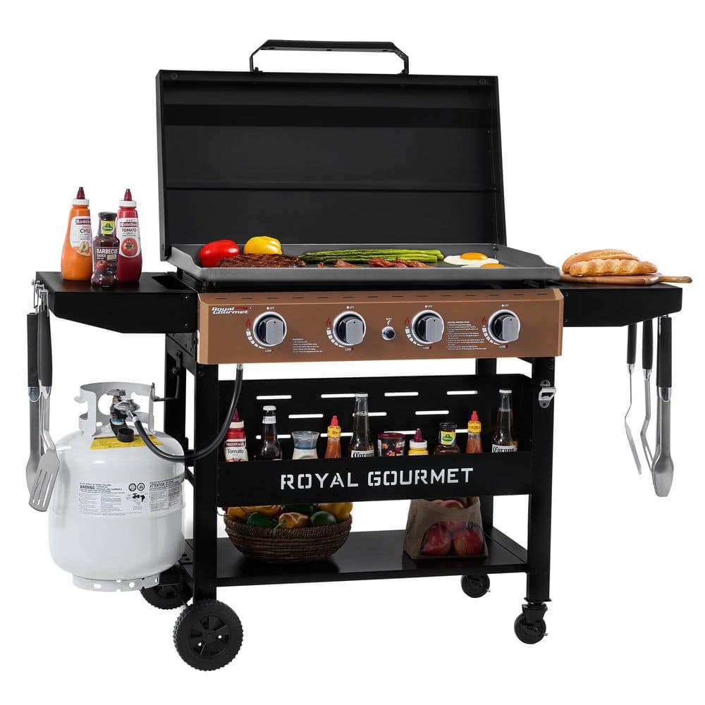 Royal Gourmet 4-Burner Propane Gas Griddle with Hood, Collapsible Side ...
