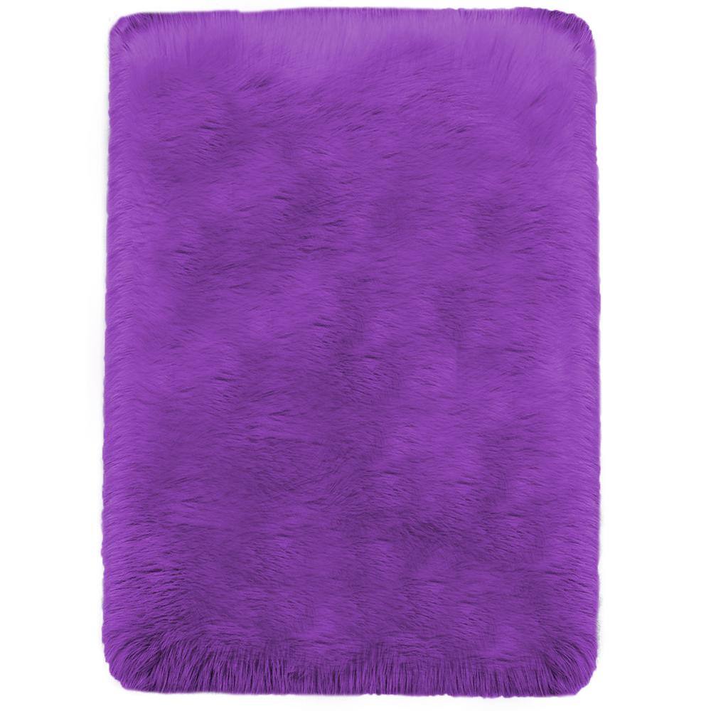 Latepis Sheepskin Faux Fur Purple 3 ft. x 4 ft. Cozy Furry Rugs Area ...