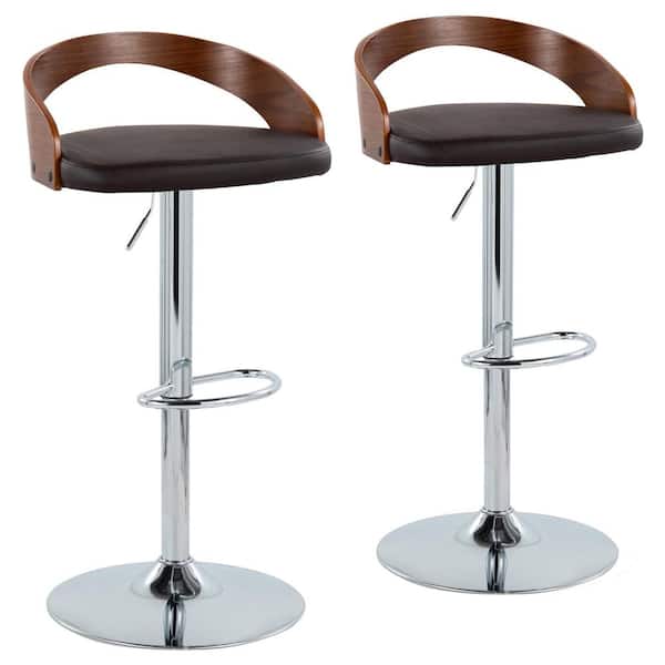 Lumisource Grotto 39 in. Brown Faux Leather, Walnut Wood and Chrome ...