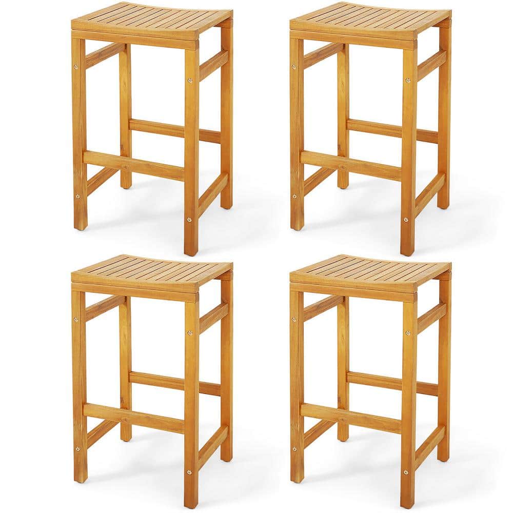 Gymax Set of 4 Acacia Wood Bar Stool 30-Inch Height Bar Chair with ...