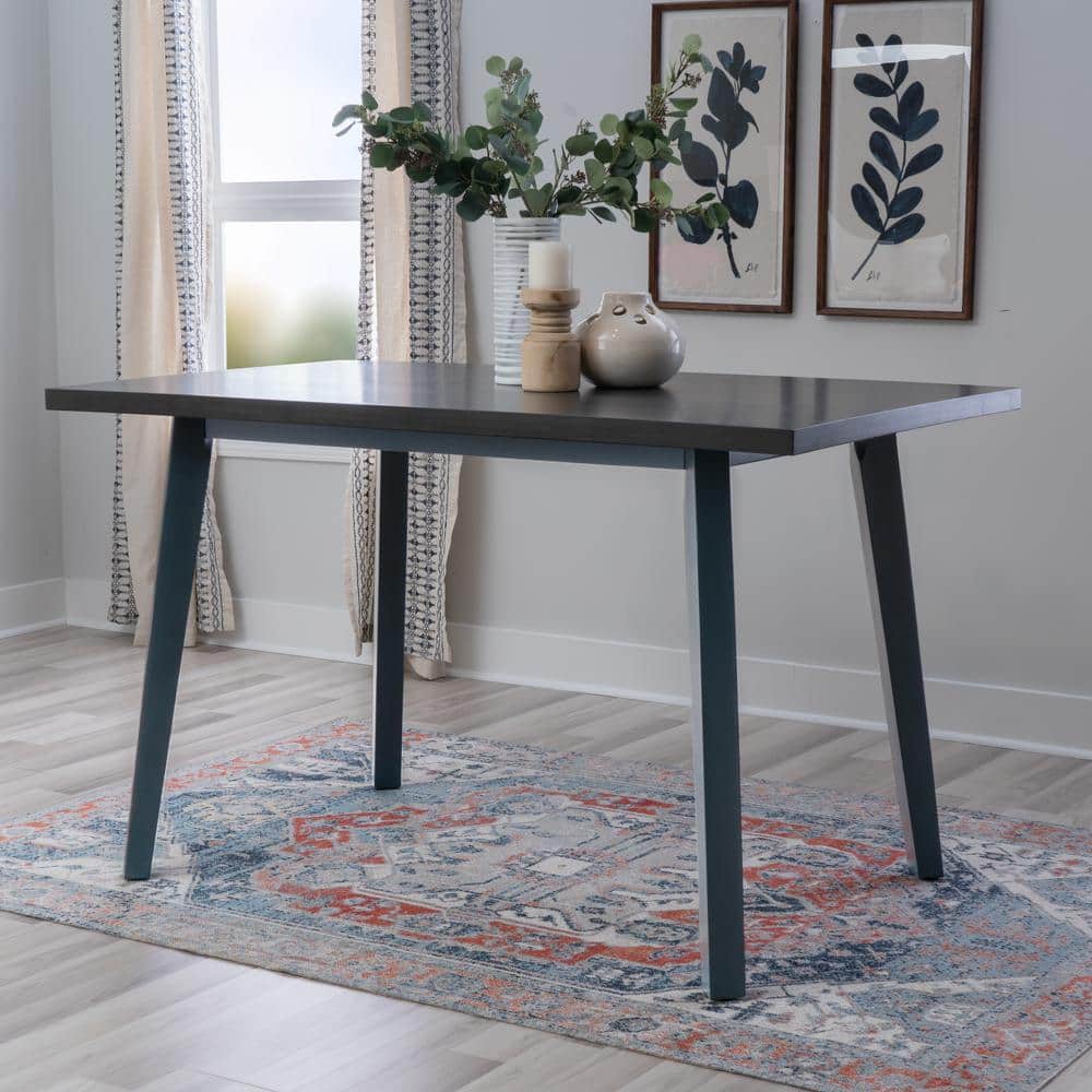 Linon Home Decor Lorelai Counter Height Blue Wood 60 in. 4 Leg Dining ...